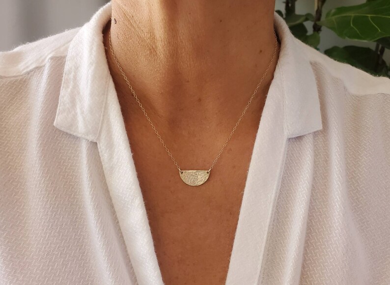 Small Gold Half Circle Necklace Hammered Half Circle | Etsy
