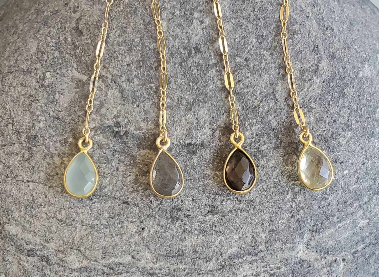 Sparkly Y Necklace With Gemstone, Sterling Silver, 14k Gold Fill, Bezel ...