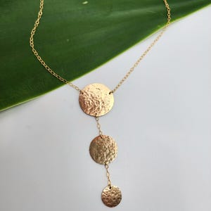 Hammered Triple Disk Necklace, Gold or Sterling Silver, Lariat, Circle ...