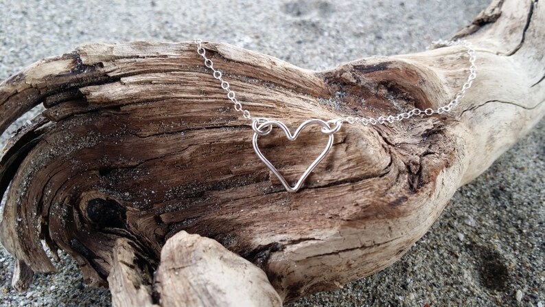 Silver Heart Necklace Sterling Silver Open Heart Dainty | Etsy
