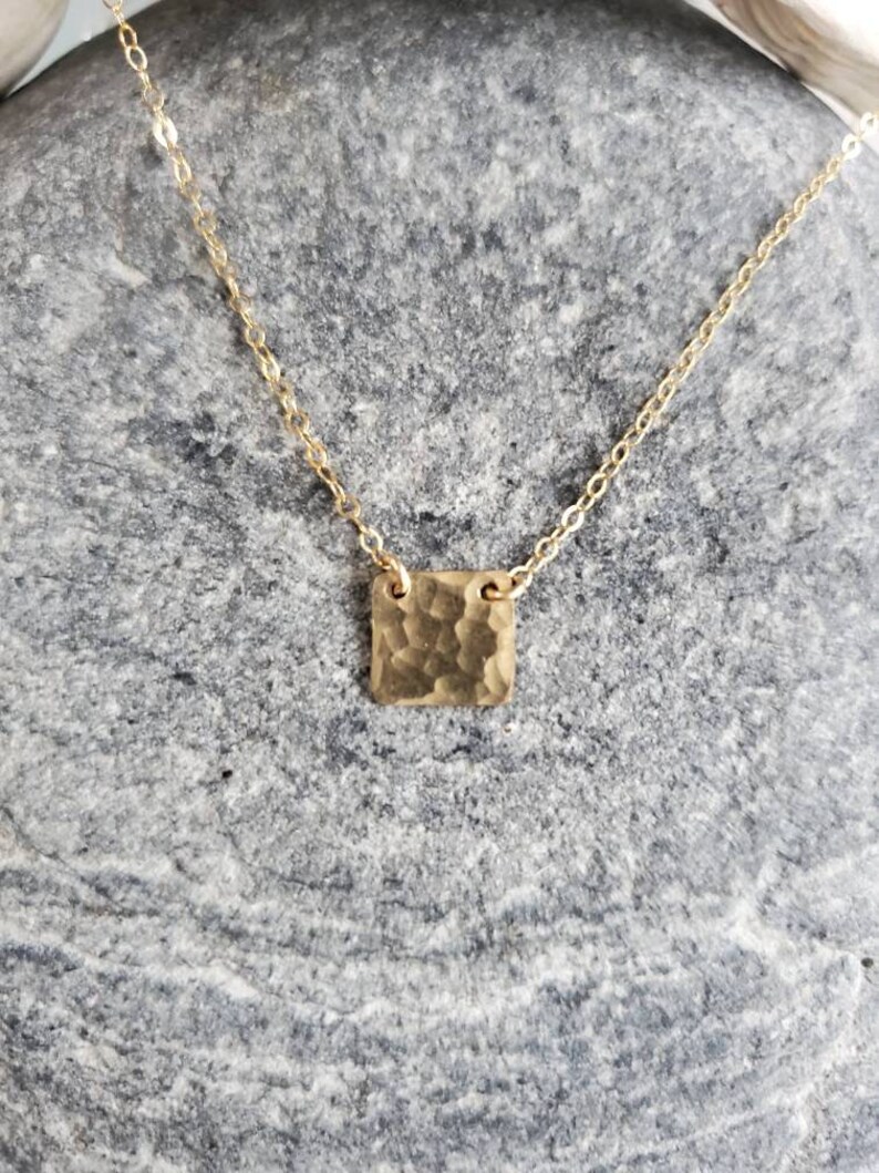 Tiny Silver Square Necklace Hammered Sterling Silver Tiny - Etsy