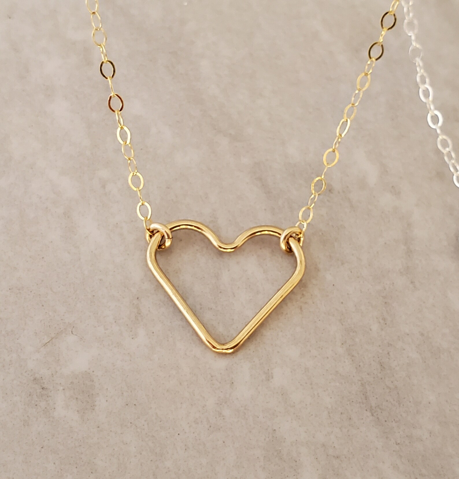 Silver Heart Necklace Sterling Silver Open Heart Dainty - Etsy