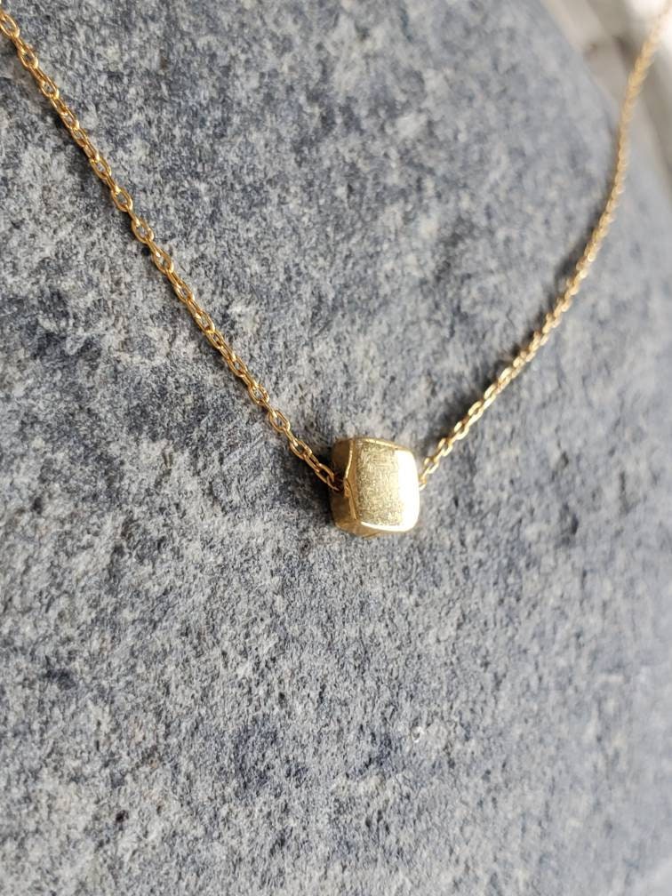 Tiny Gold Square Bead Necklace Tiny Gold Square Gold - Etsy
