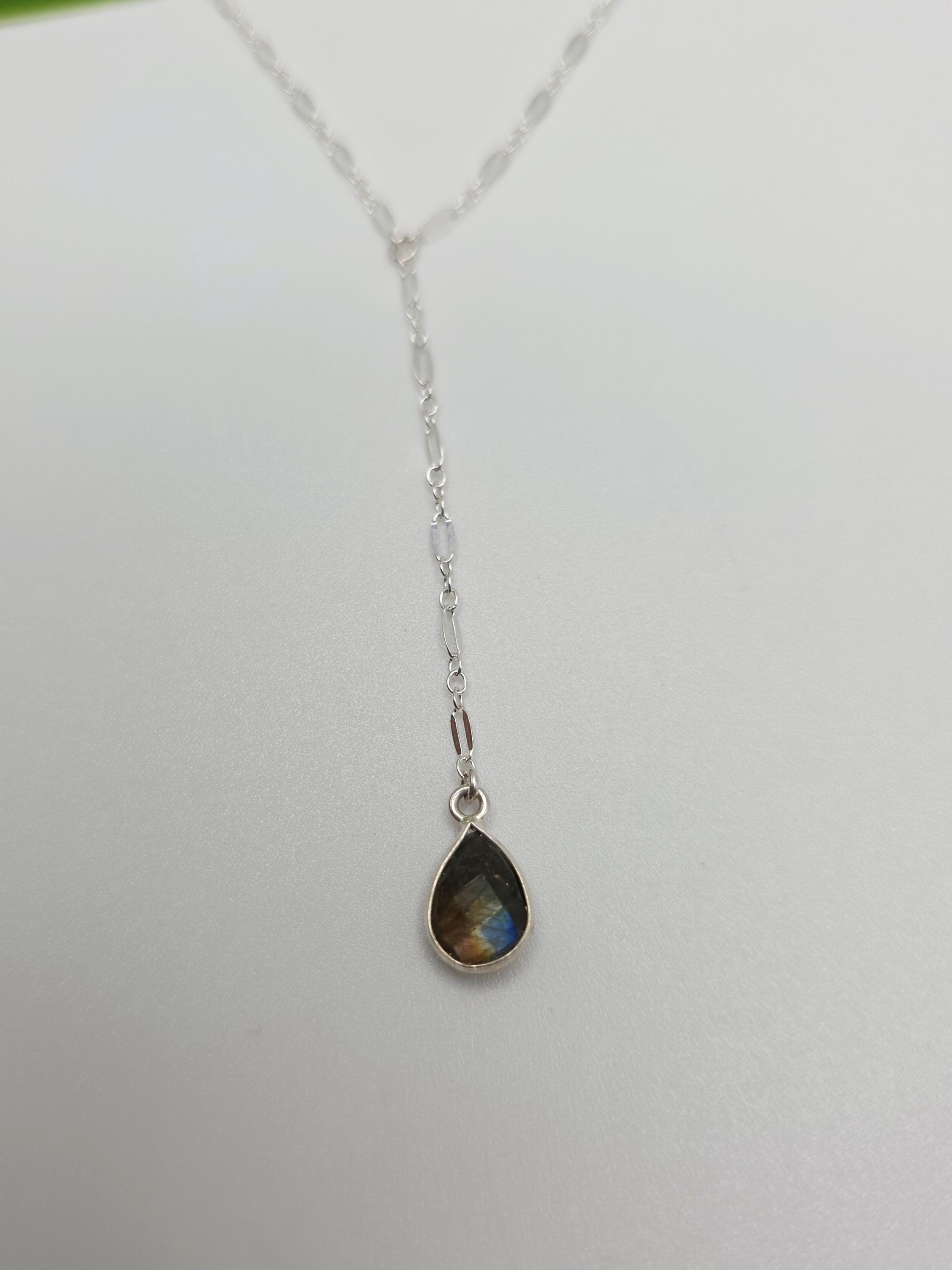 Sparkly Y Necklace With Gemstone, Sterling Silver, 14k Gold Fill, Bezel ...