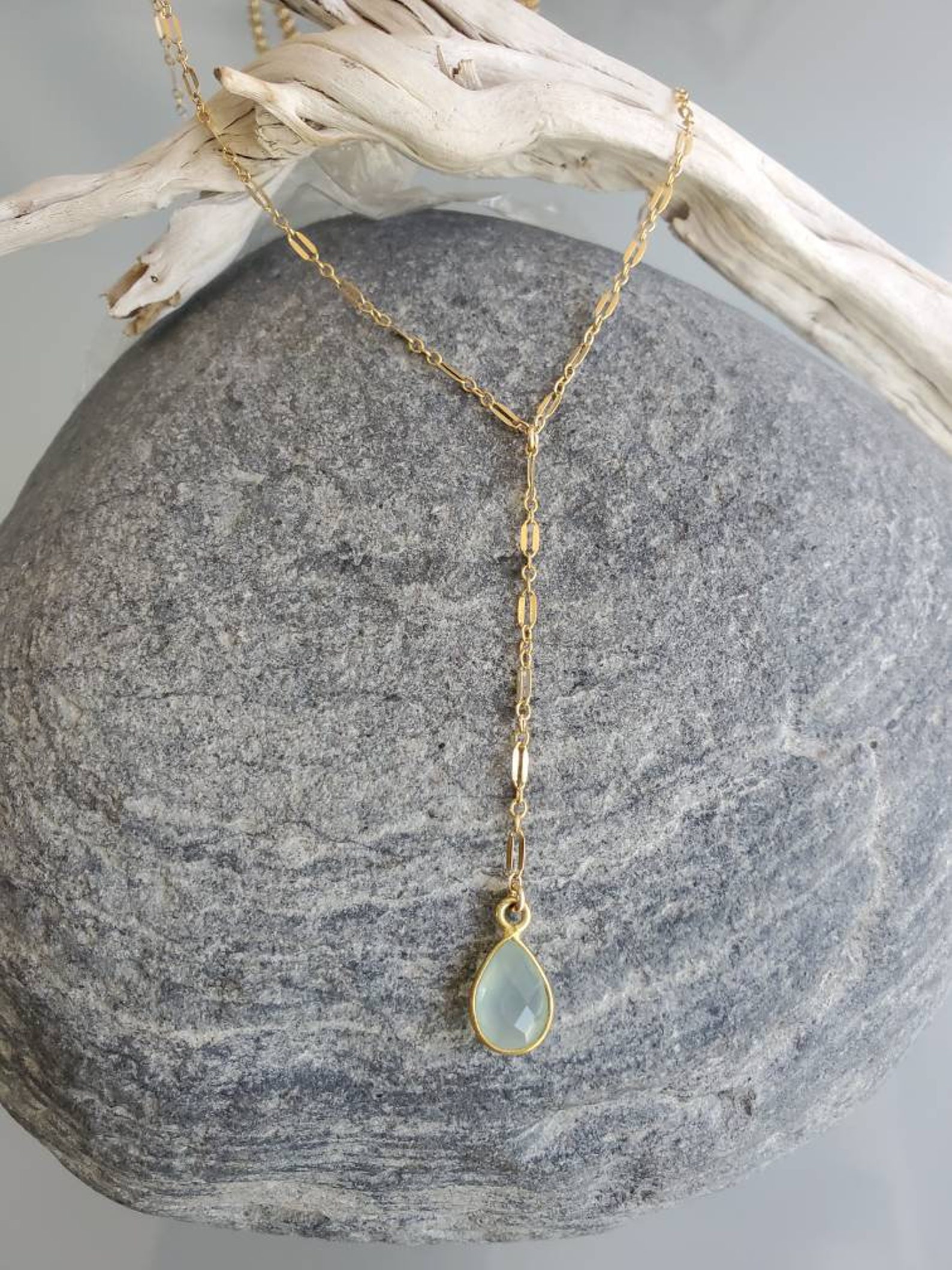 Sparkly Y Necklace With Gemstone, Sterling Silver, 14k Gold Fill, Bezel ...