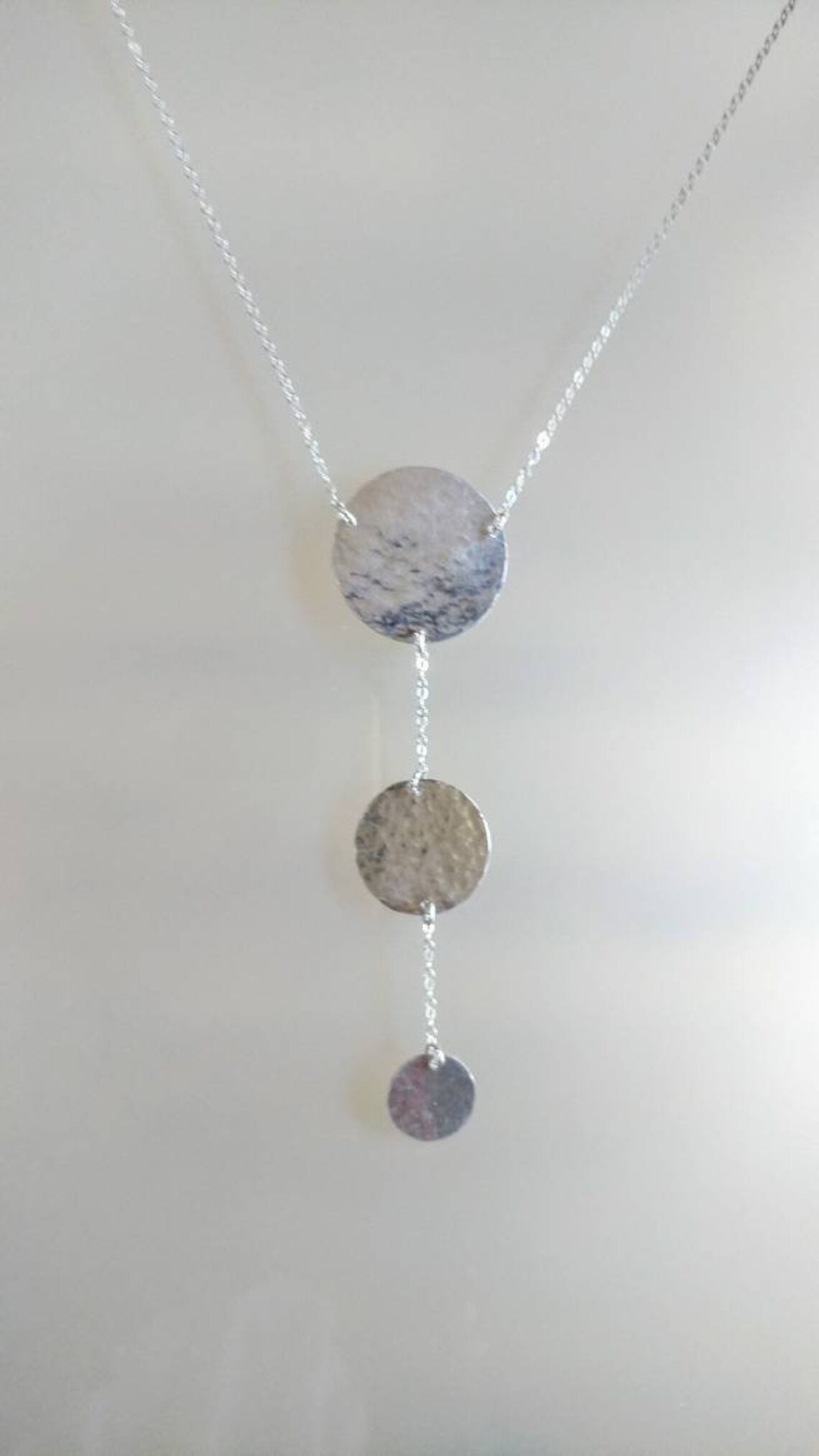 Hammered Triple Disk Necklace, Gold or Sterling Silver, Lariat, Circle ...