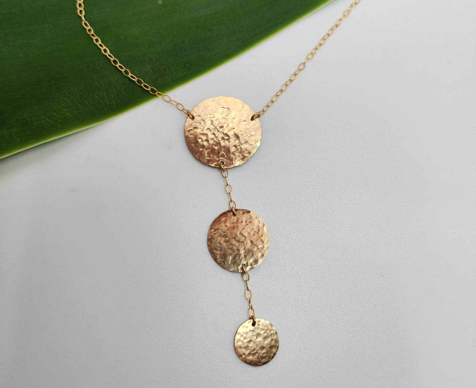 Hammered Triple Disk Necklace, Gold or Sterling Silver, Lariat, Circle ...