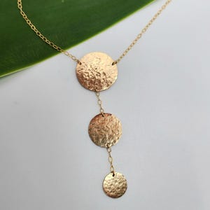 Hammered Triple Disk Necklace, Gold or Sterling Silver, Lariat, Circle ...