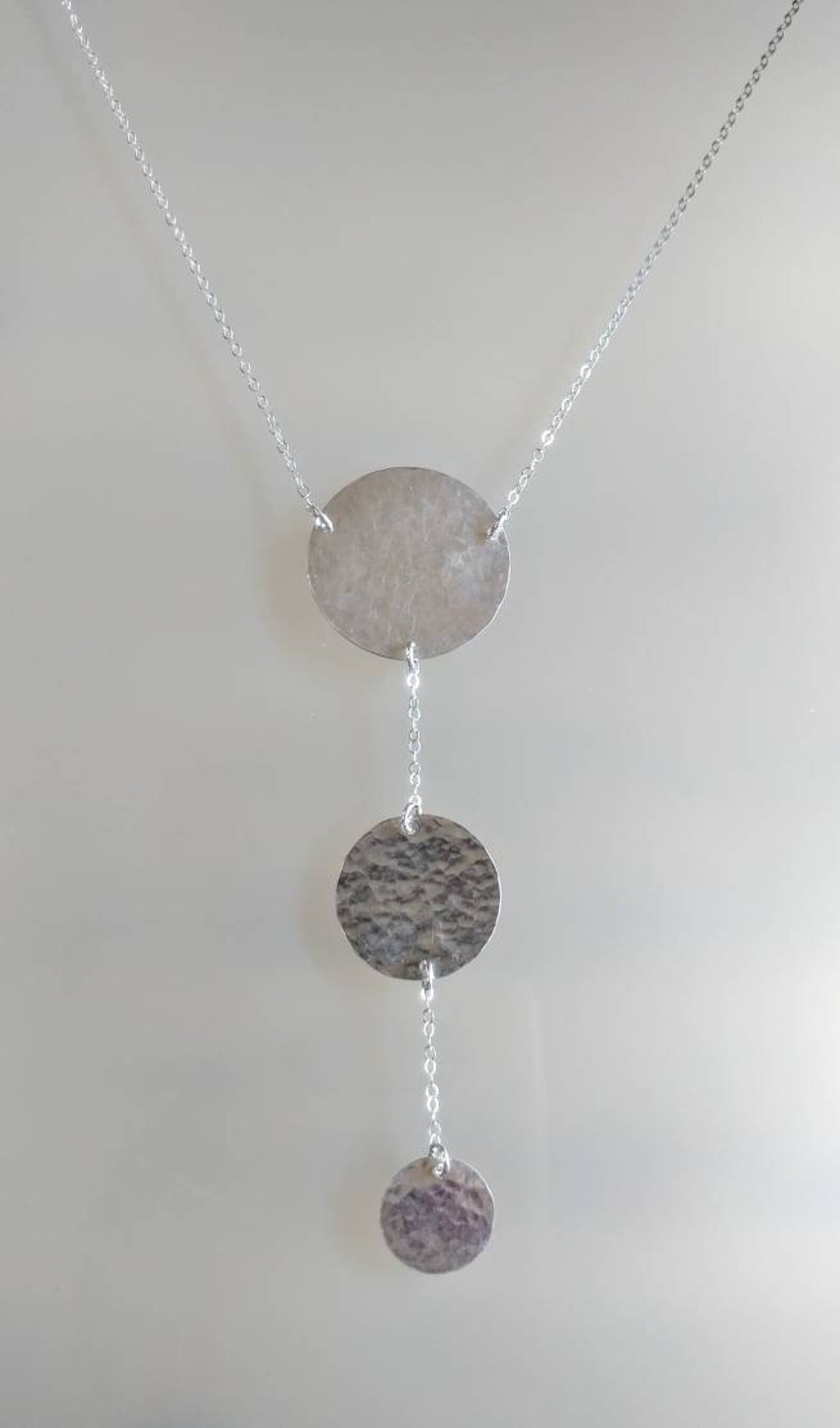 Hammered Triple Disk Necklace, Gold or Sterling Silver, Lariat, Circle ...