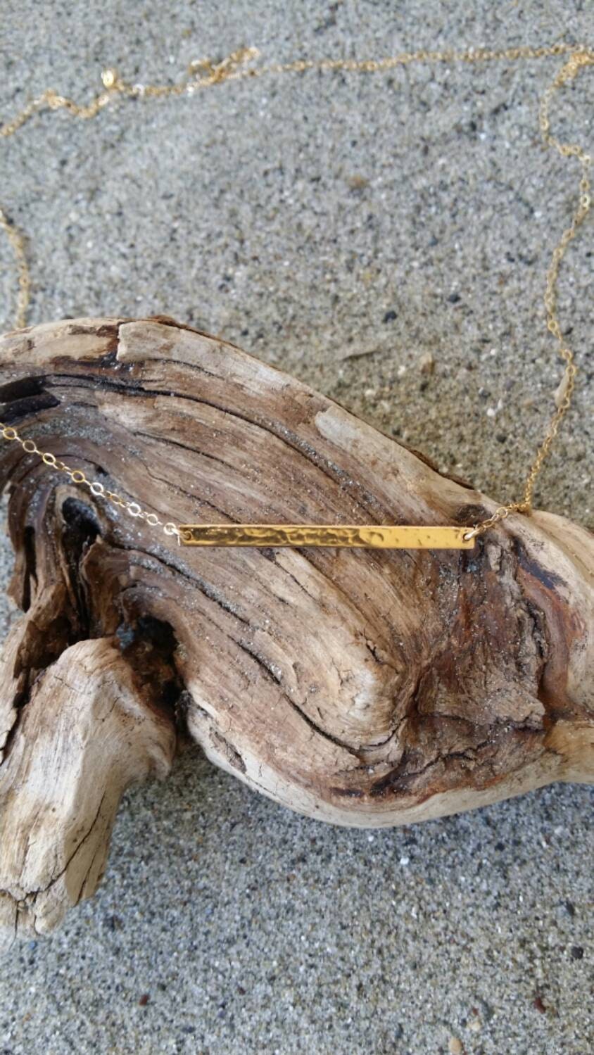 Medium Hammered Bar Horizontal Gold Bar 1.5 Inch Gold | Etsy