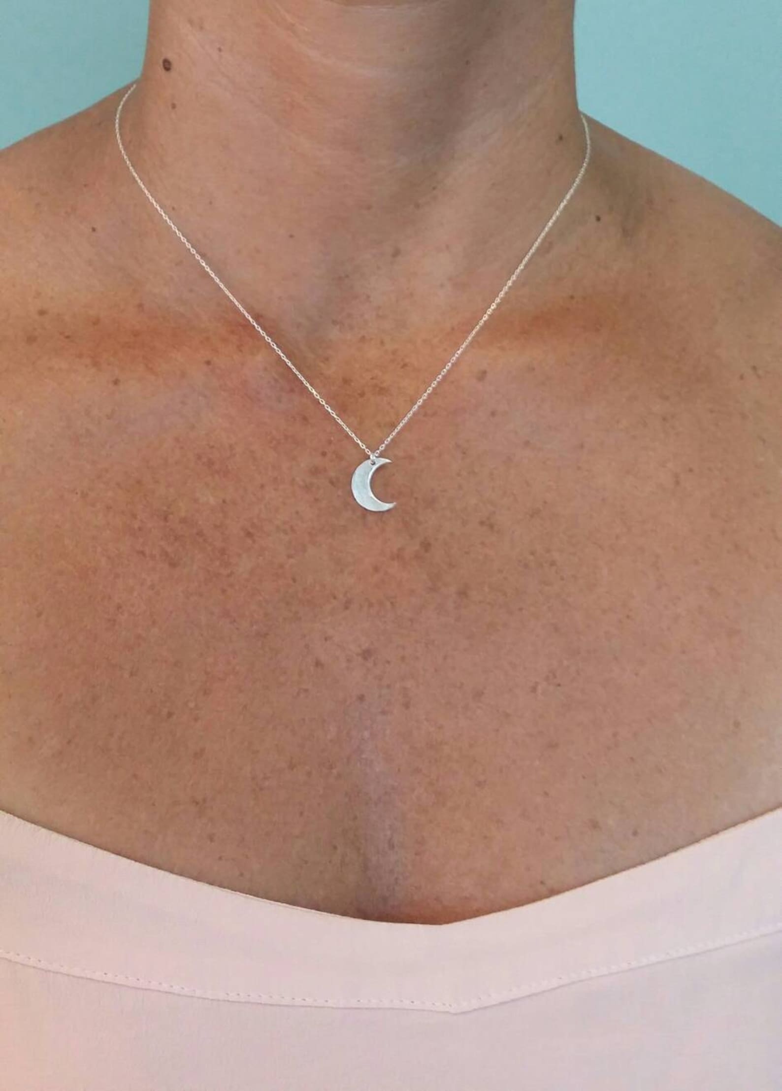 Small Sterling Silver Moon Necklace Crescent Moon Silver - Etsy