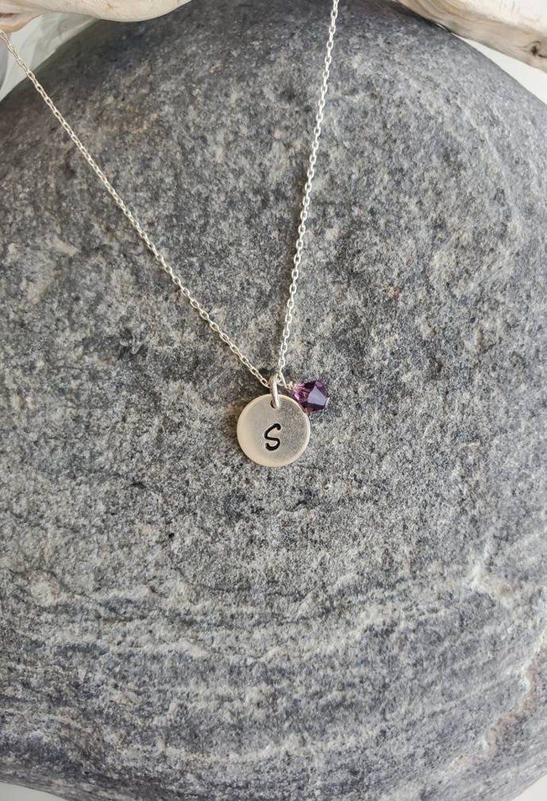 Tiny Sterling Silver Monogram Necklace Birthstone Initial | Etsy