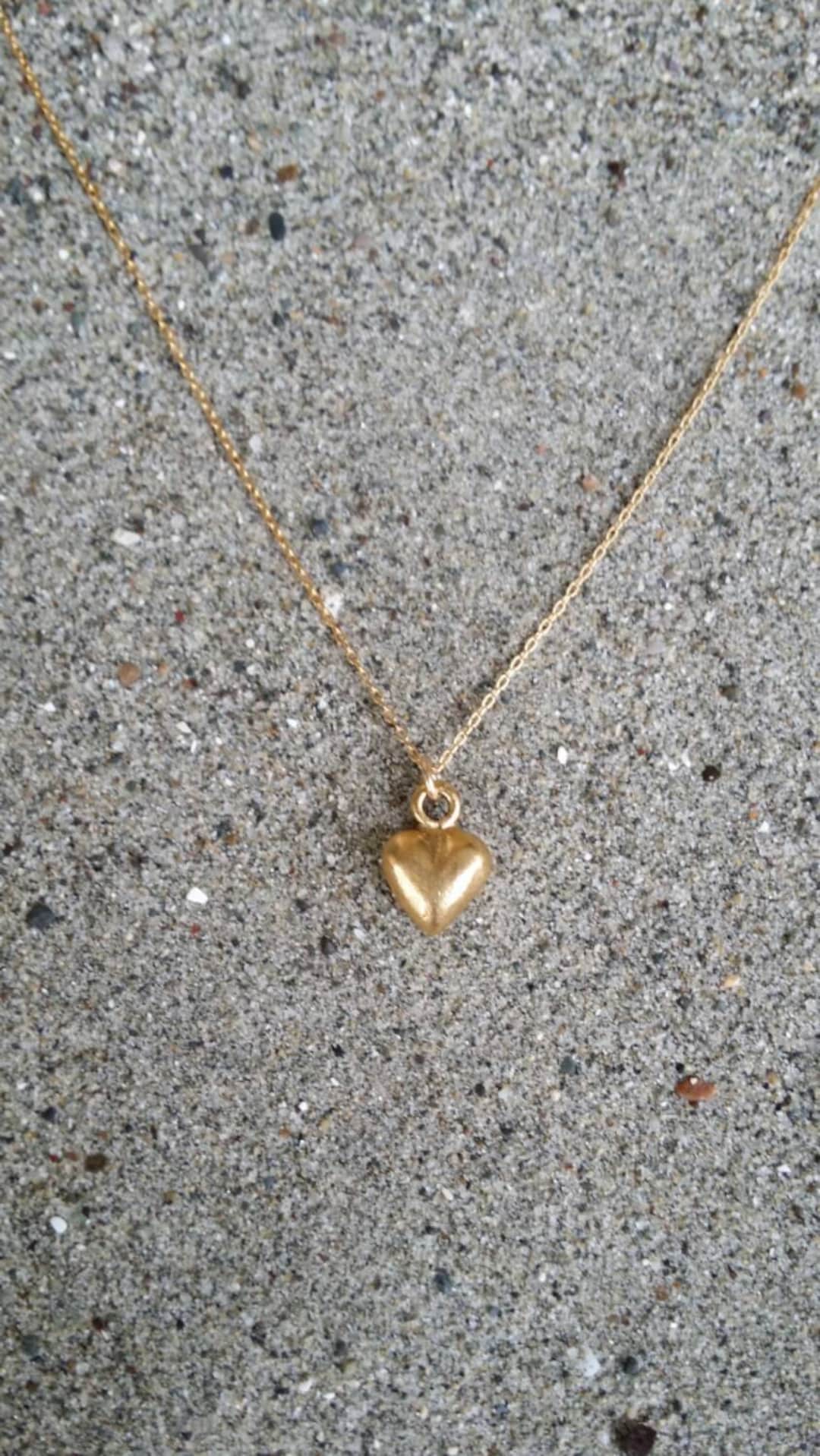 Gold Heart Necklace, Tiny Heart Pendant, Puffed Heart, Matte Gold - Etsy
