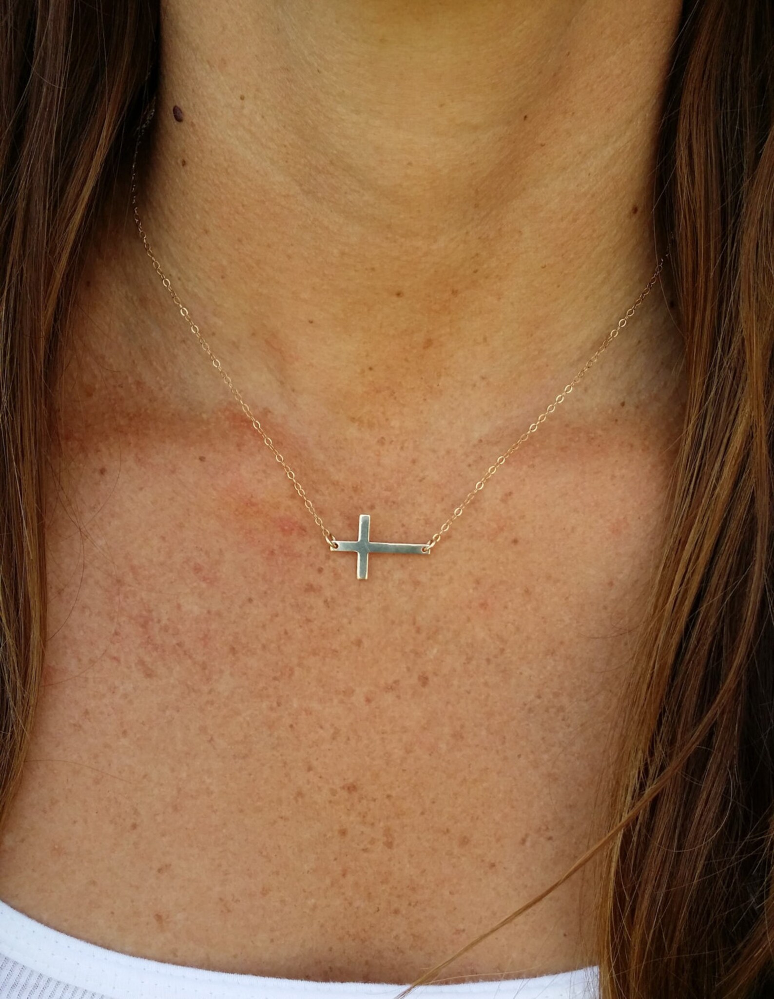 Sideways Sterling Silver Cross Necklace, Smooth Cross Pendant, Silver ...