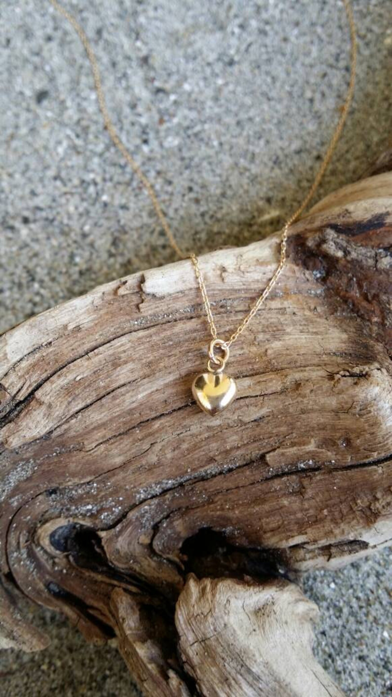 Tiny Gold Puffed Heart Necklace, Heart Necklace, Tiny Heart, Gold Heart ...