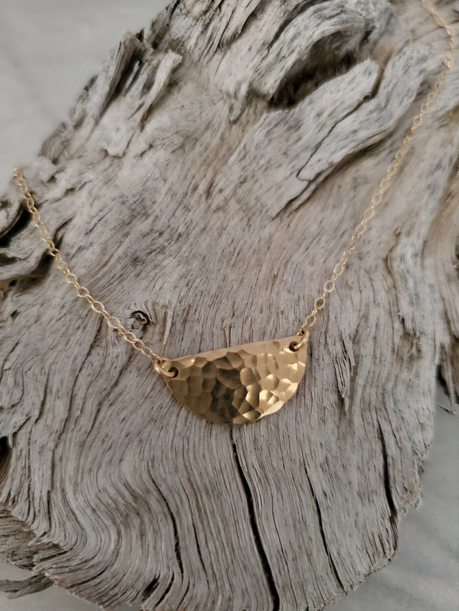 Small Gold Half Circle Necklace Hammered Half Circle | Etsy