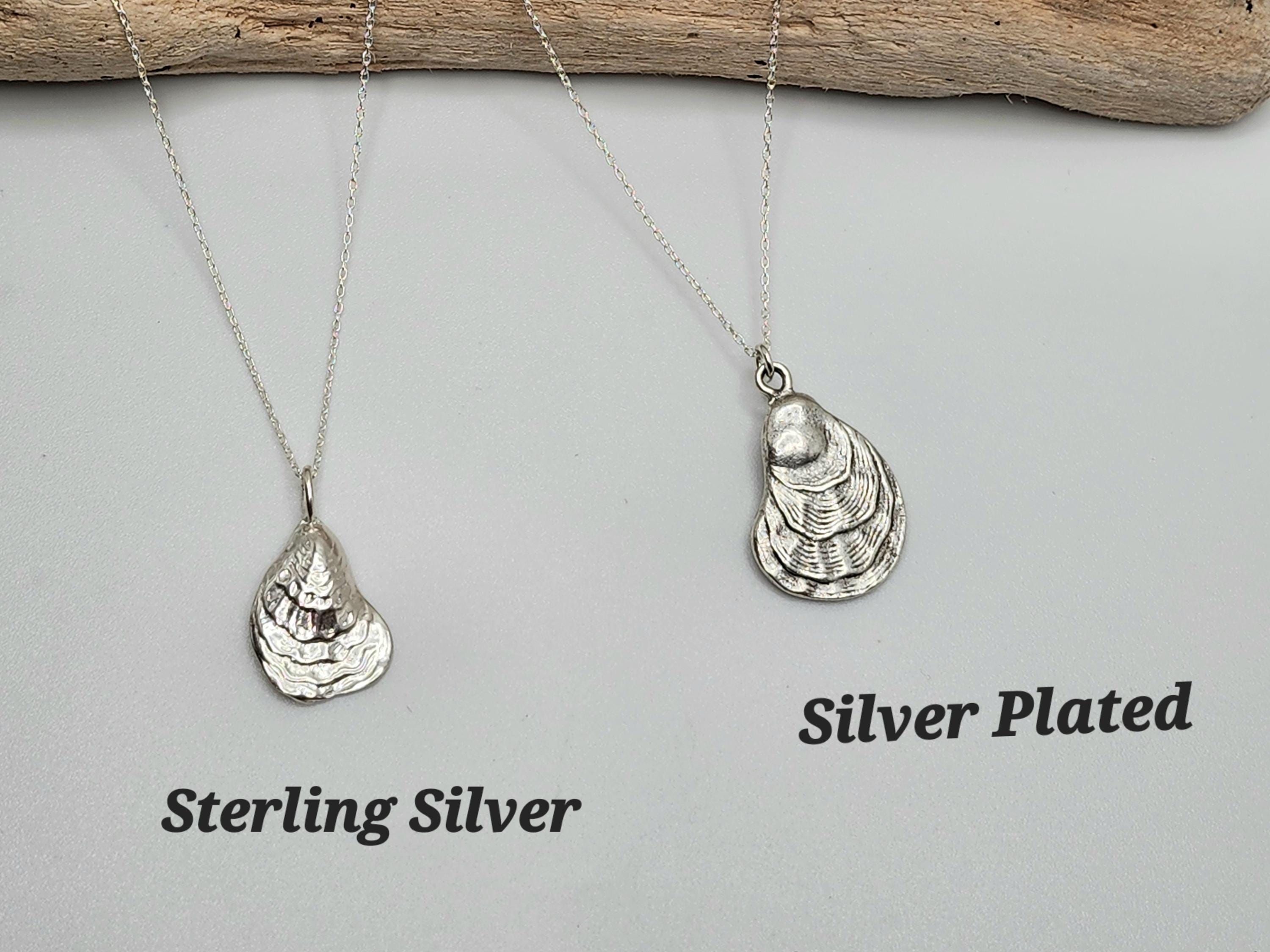 Silver Oyster Shell Necklace, Sea Shell, Beach Jewelry, Silver Necklace ...