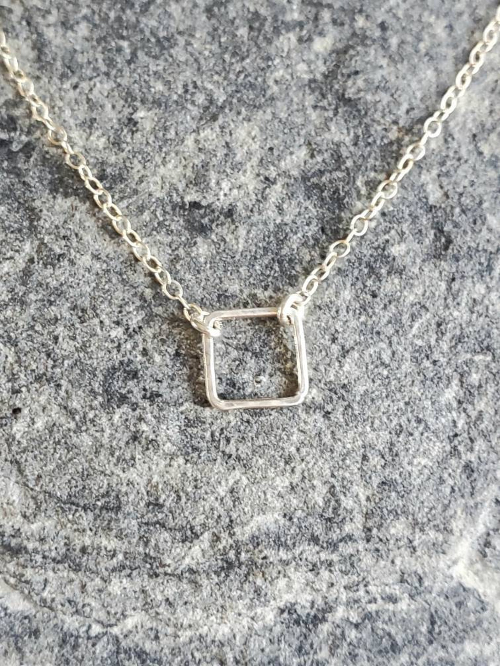 Teenie Tiny Silver Necklace, Tiny Square, Sterling Silver, Tiny ...