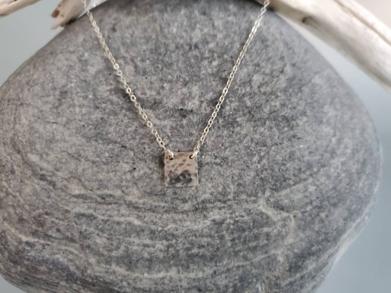 Tiny Silver Square Necklace Hammered Sterling Silver Tiny - Etsy