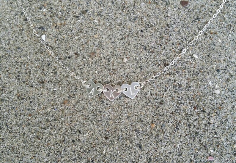 Gold Triple Heart Necklace Tiny Heart Pendant Monogram | Etsy