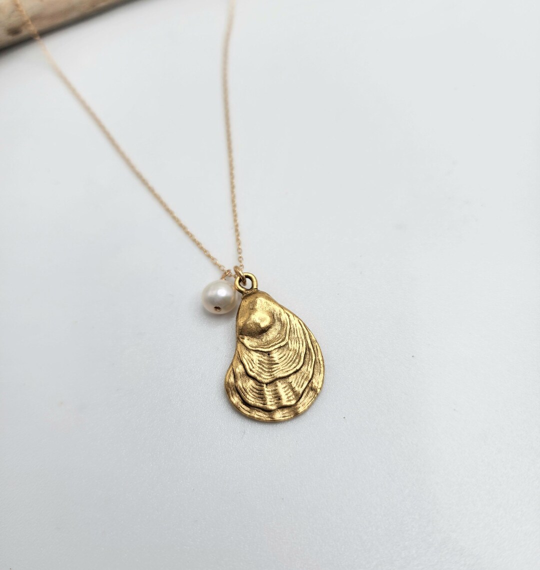 Small Gold Oyster and Pearl Necklace, Freshwater Pearl, Oyster Shell ...