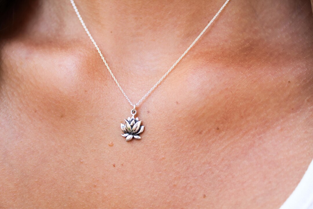 Sterling Silver Lotus Necklace, Lotus Flower, Silver Necklace, Flower ...