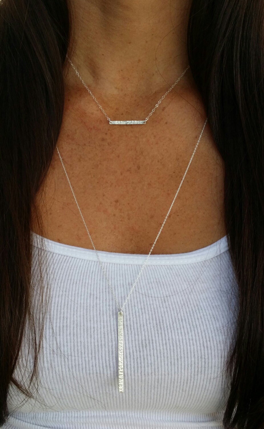 Hammered Bar Sterling Silver Silver Bar Necklace Long Bar | Etsy