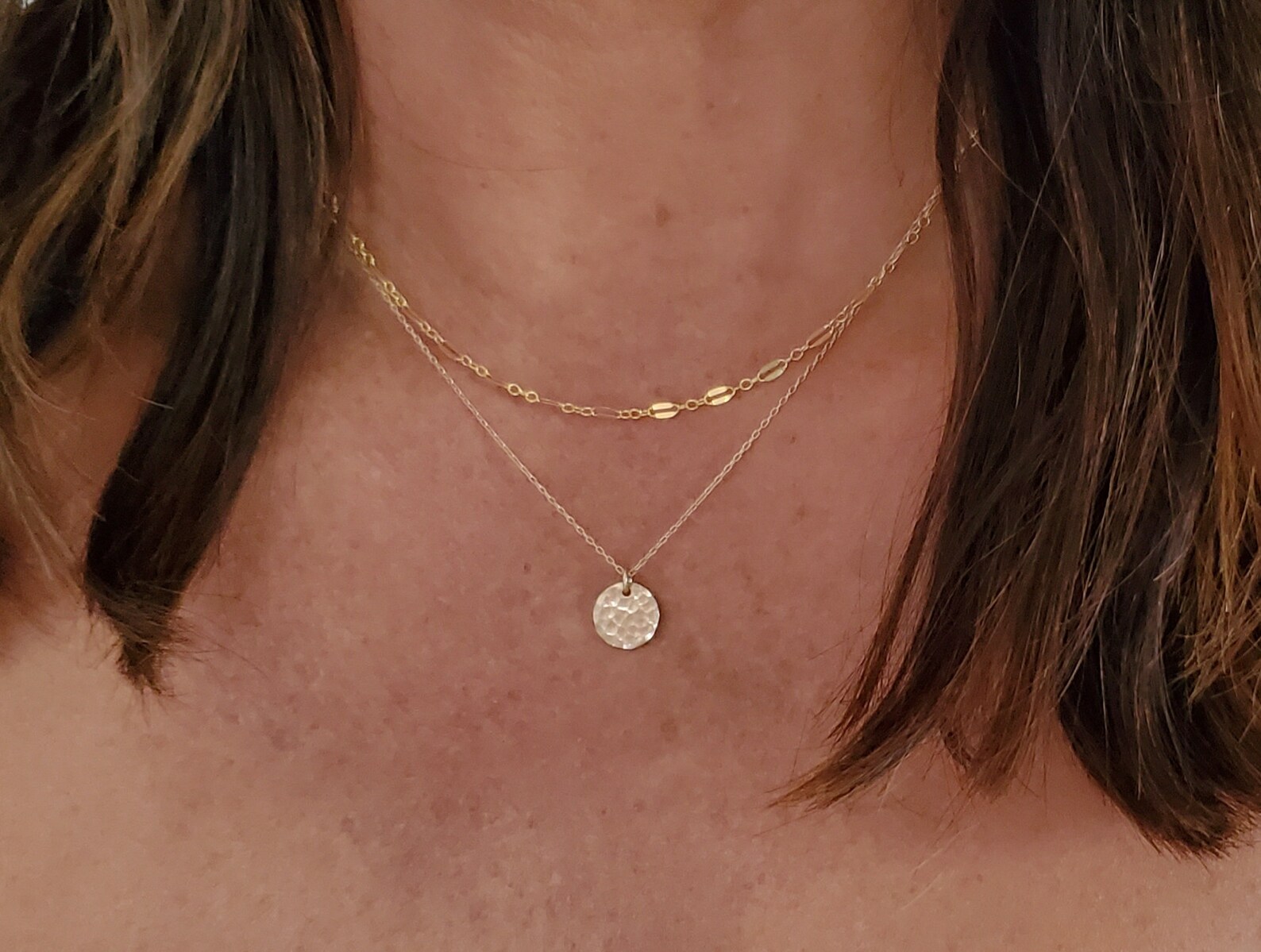 Tiny Gold Disk Necklace, 14k Gold Fill, Hammered Circle, Layering ...