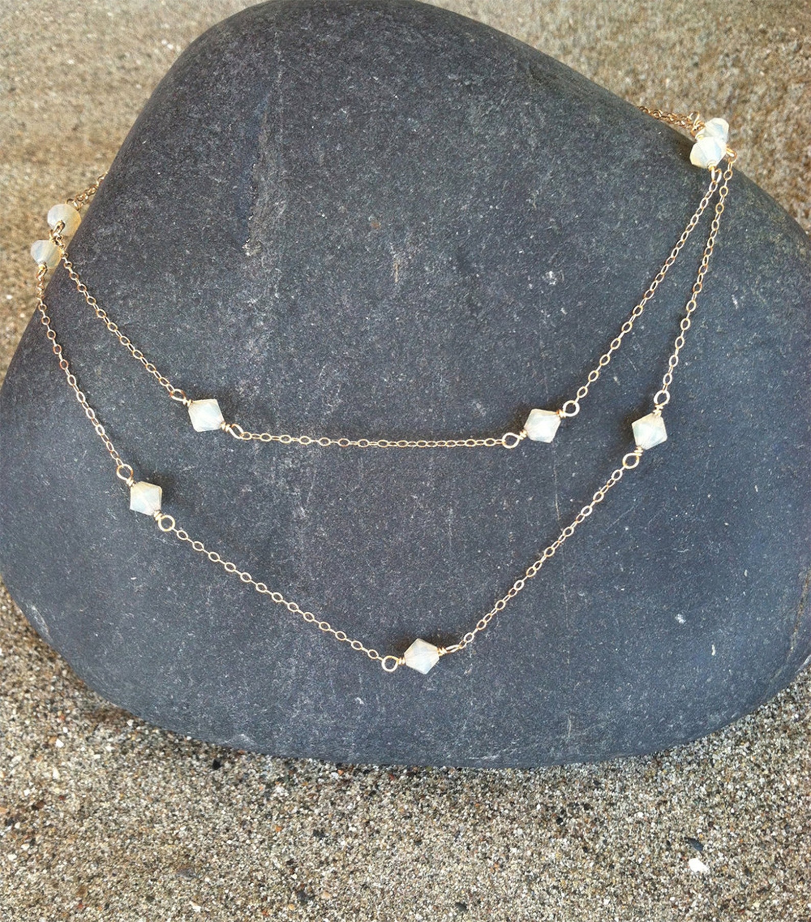 Swarovski Crystal Long Necklace Gold Chain White Opal | Etsy