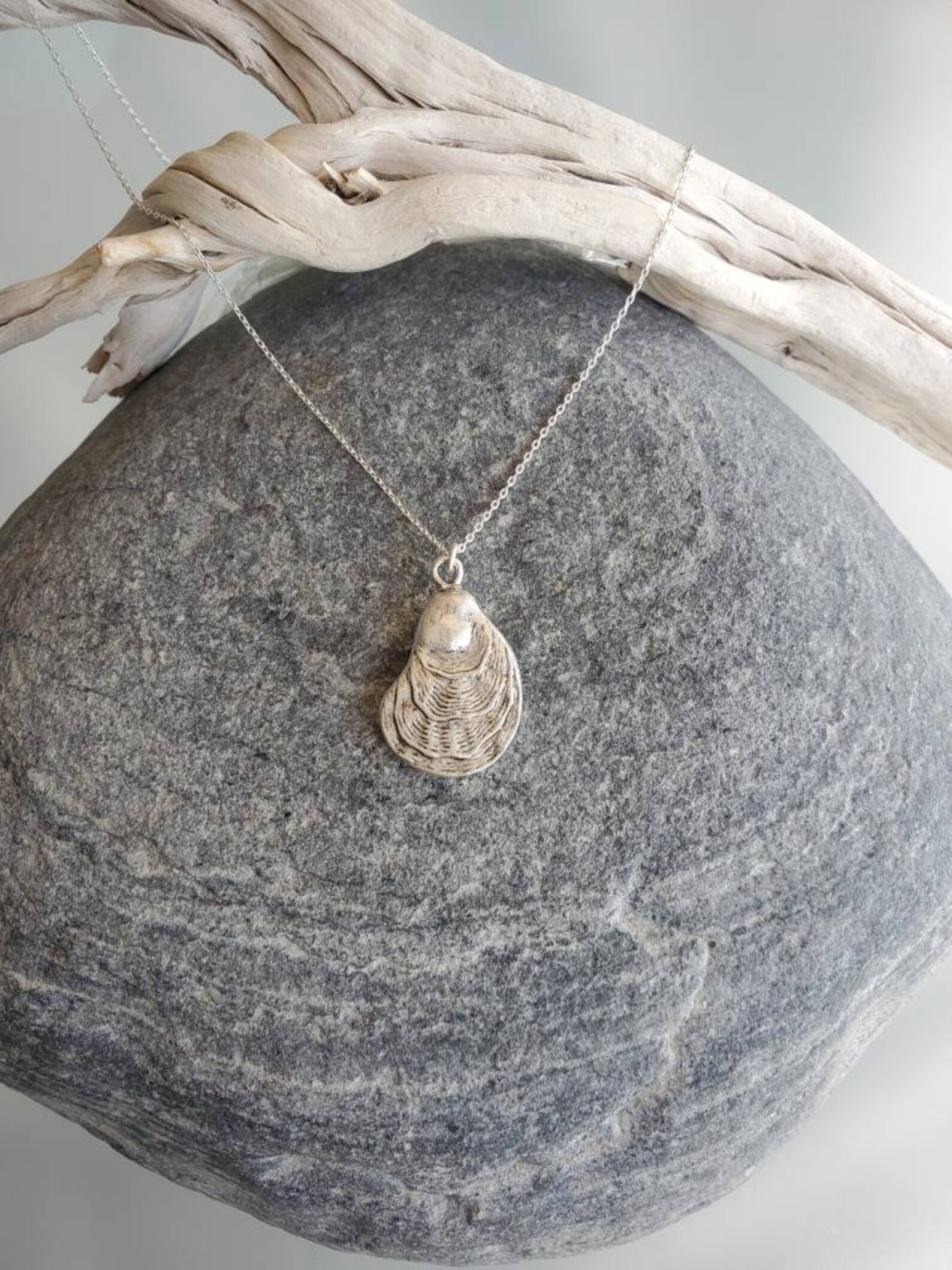 Silver Shell Necklace Oyster Sea Shell Silver Necklace - Etsy
