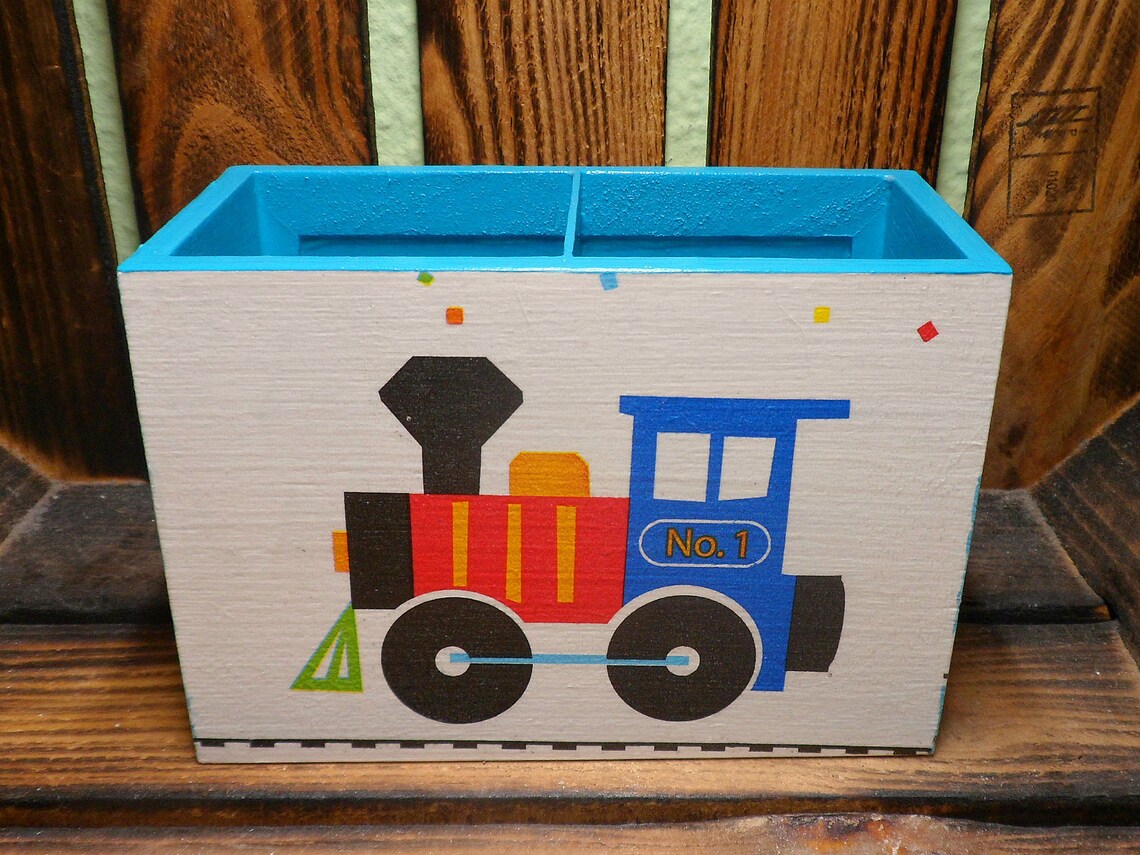Wooden Pencil Box With Locomotive - Etsy