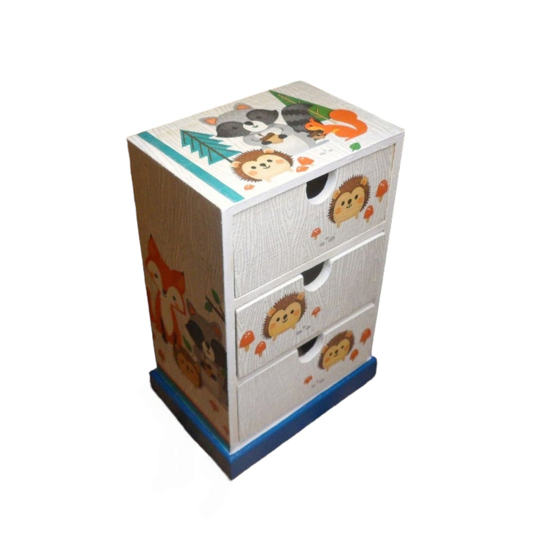 Mini Chest of Drawers Forest Animals Fox Raccoon Hedgehog Made of Wood ...