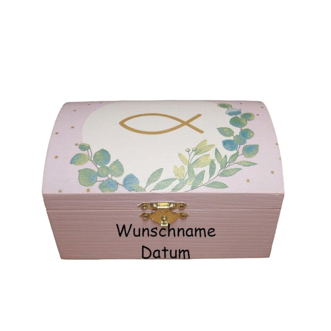 Small Chest With Fish Pink for Baptism, Communion, Confirmation ...