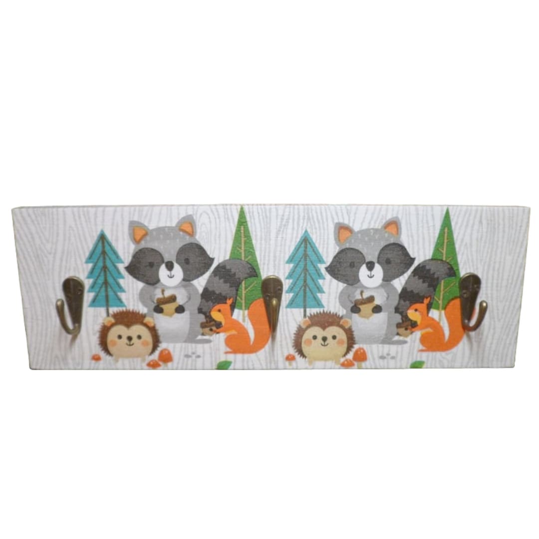 Hook Rail Wardrobe Raccoon Forest Animals Made of Wood - Etsy