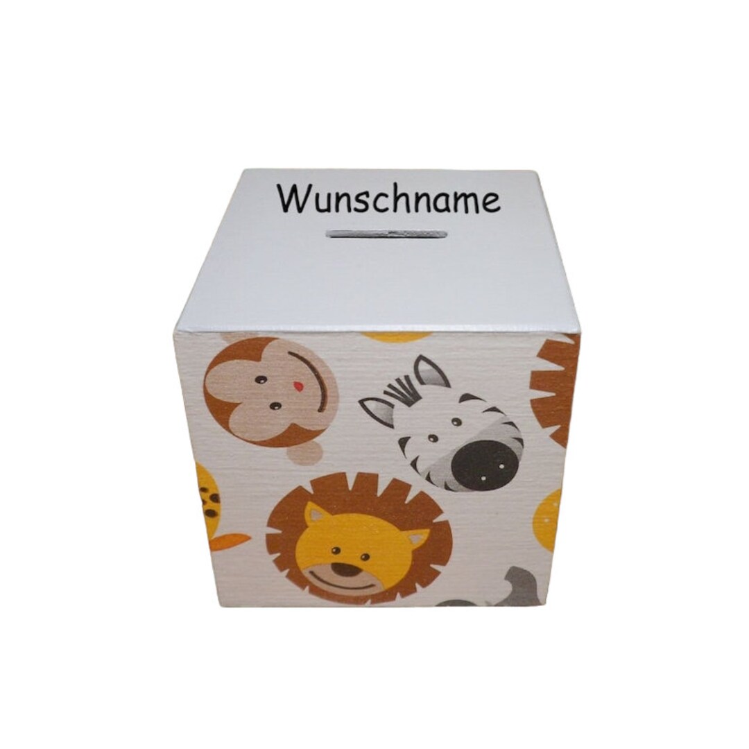 Money Box Cube Zebra Elephant Monkey Lion Personalized for Children 10 ...