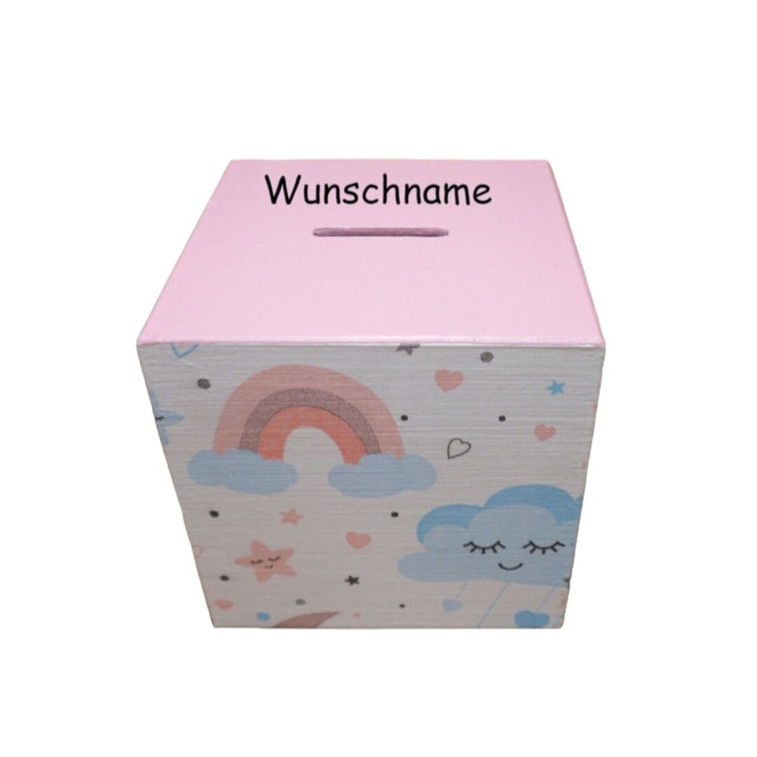 Money Box Cube Rainbow Cloud Personalized for Children 10 X 10 X 10 Cm ...