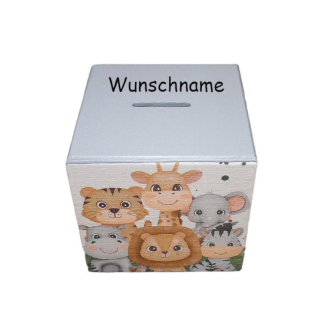 Money Box Cube Animals Safari Jungle Personalized for Children 10 X 10 ...