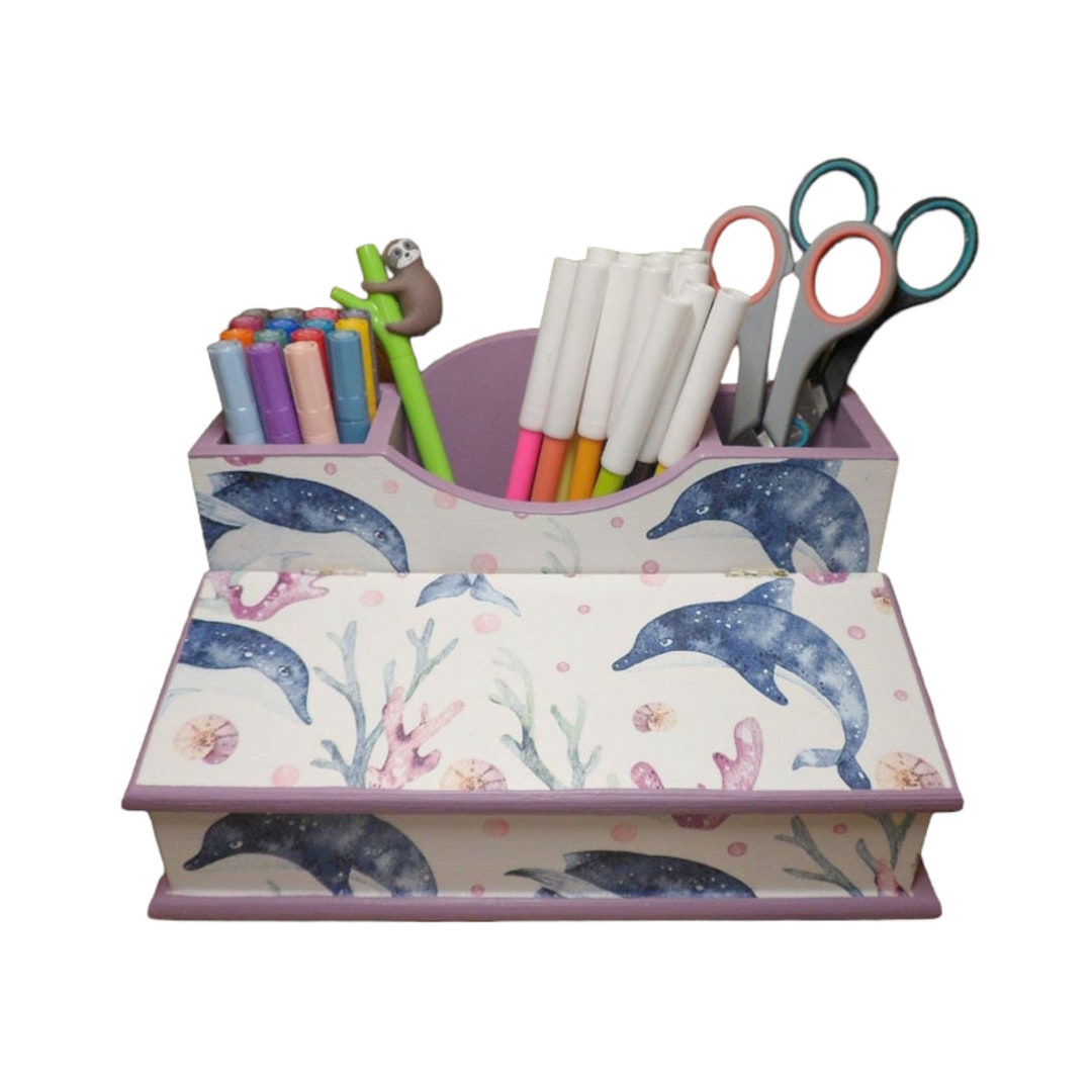 Wooden Pencil Box With Dolphins for Children - Etsy