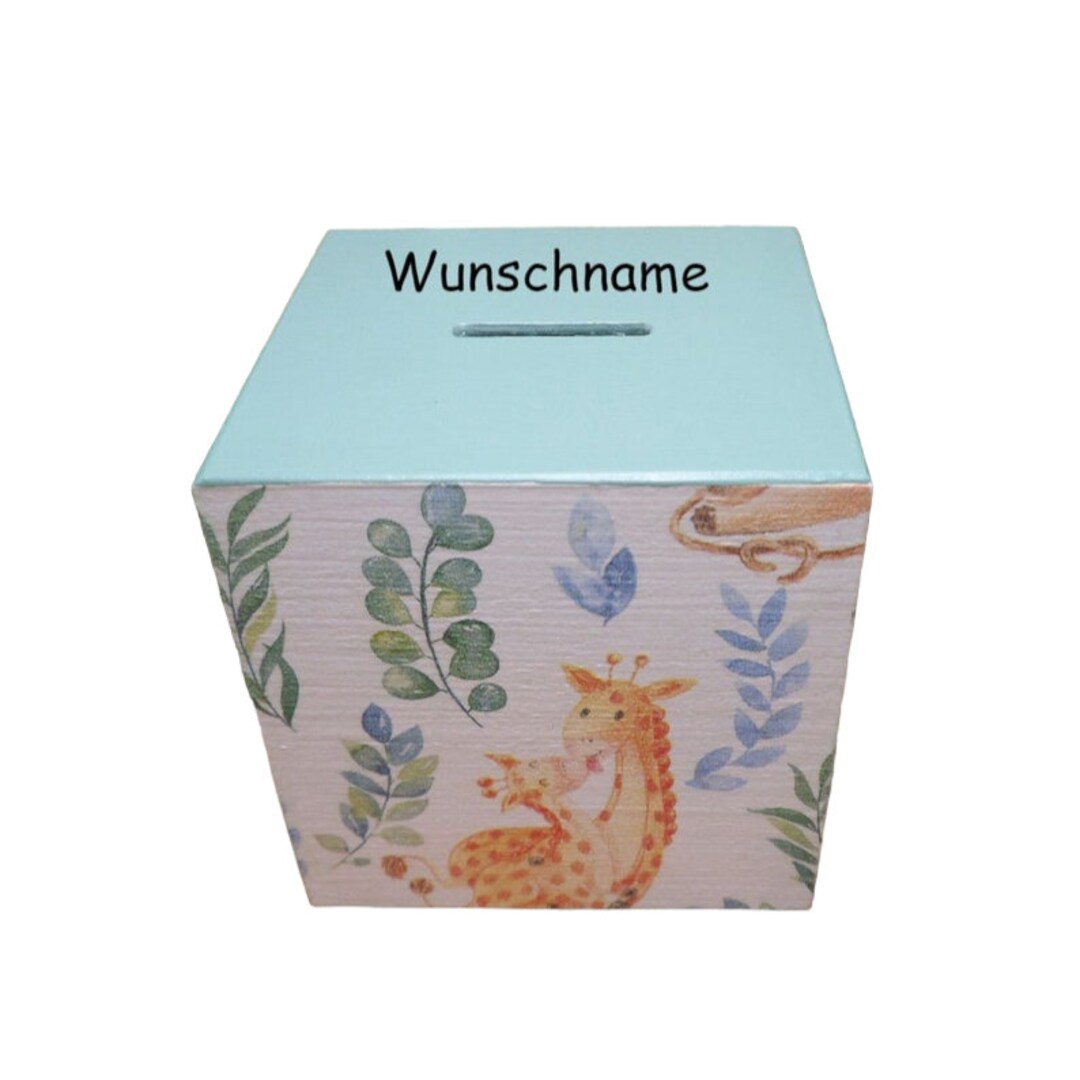 Money Box Cube Giraffe Elephant Monkey Alpaca Personalized for Children ...