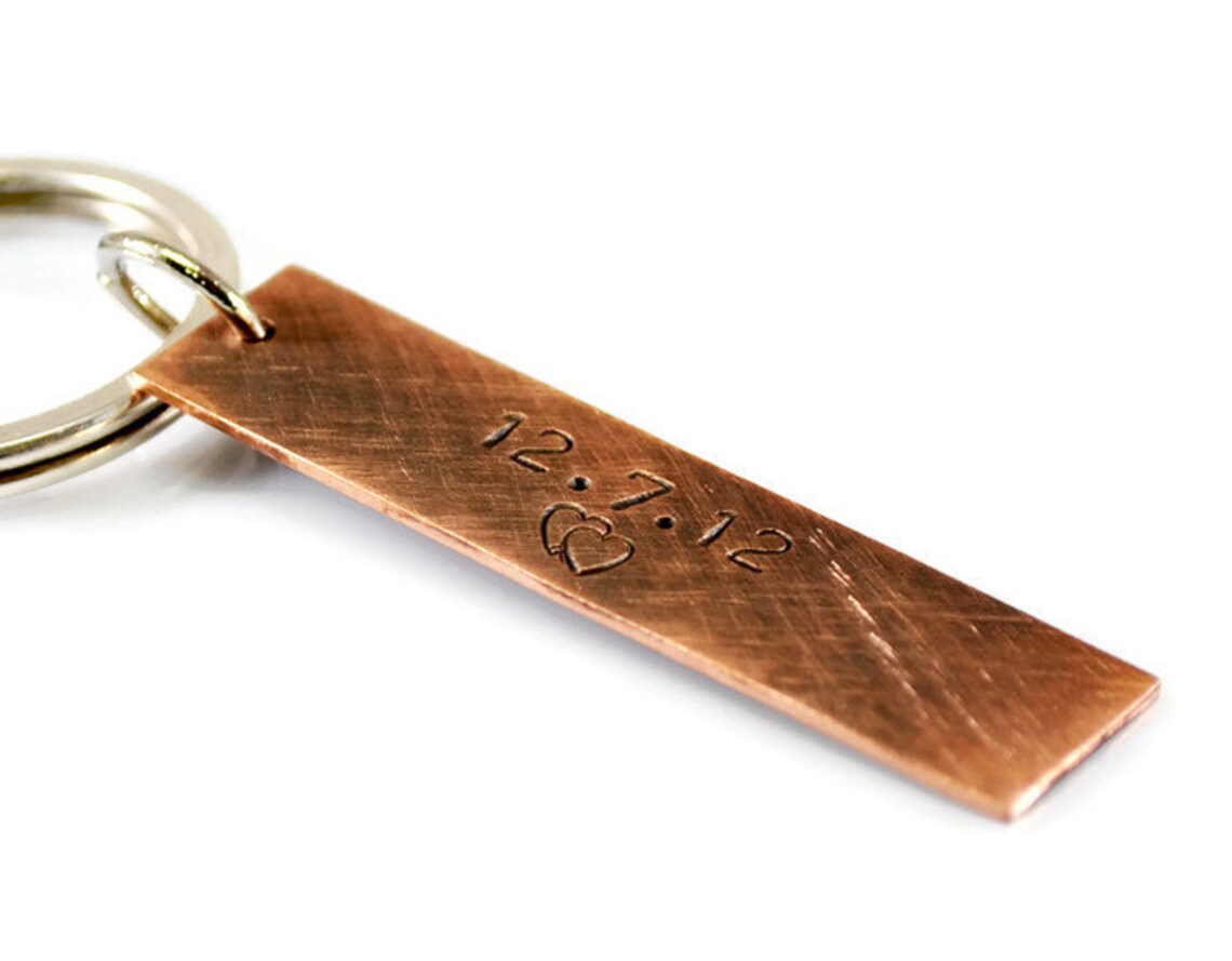Hand Stamped Copper Keychain 7th Anniversary Personalized - Etsy