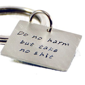 Do No Harm Keychain. Personalized Silver Keychain. Engraved Square Tag ...