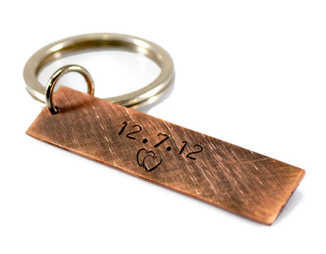 Hand Stamped Copper Keychain, 7th Anniversary Personalized Gift, Mens ...