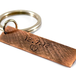 Hand Stamped Copper Keychain, 7th Anniversary Personalized Gift, Mens ...