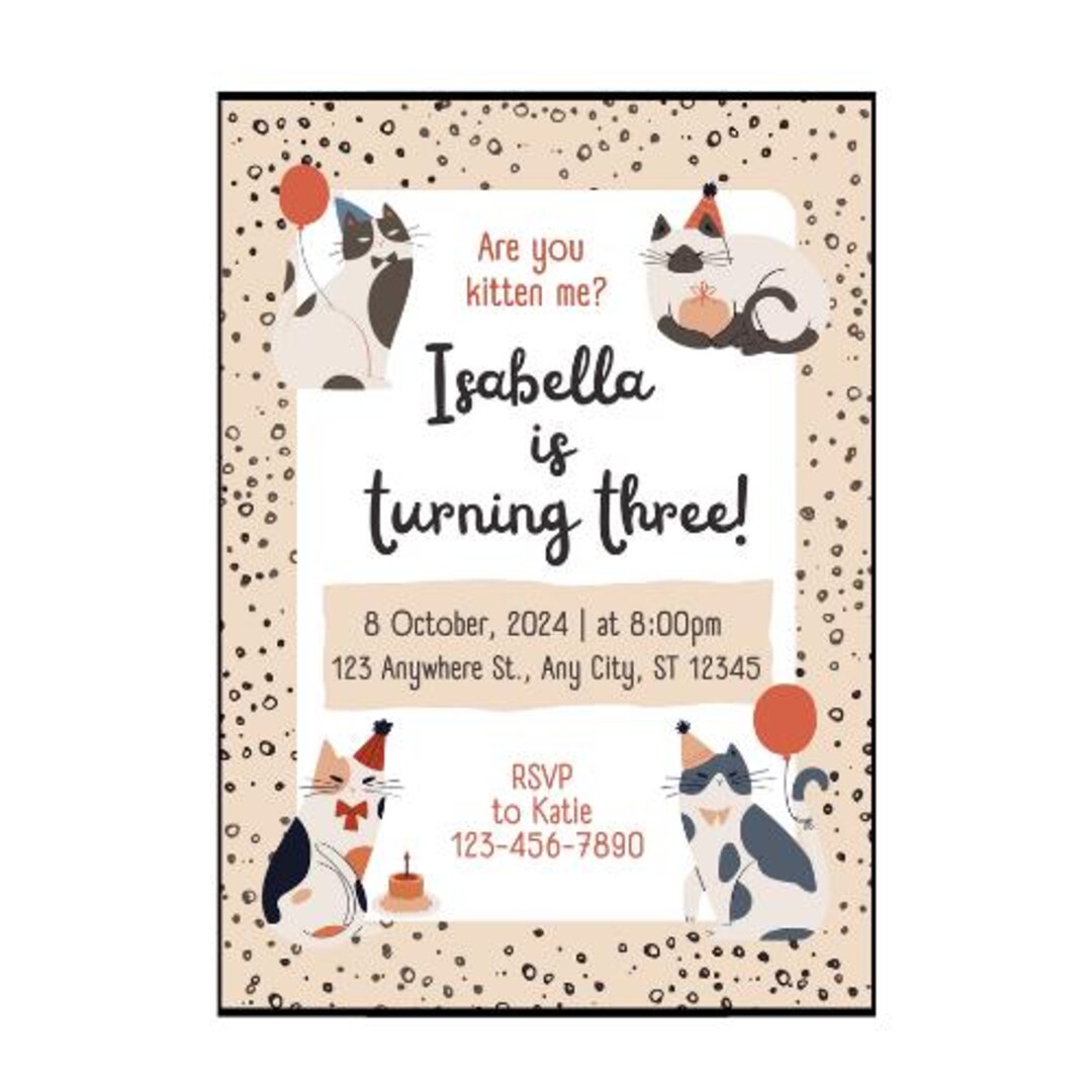 Custom Cat Birthday Party Invitation Printable Digital Download - Etsy