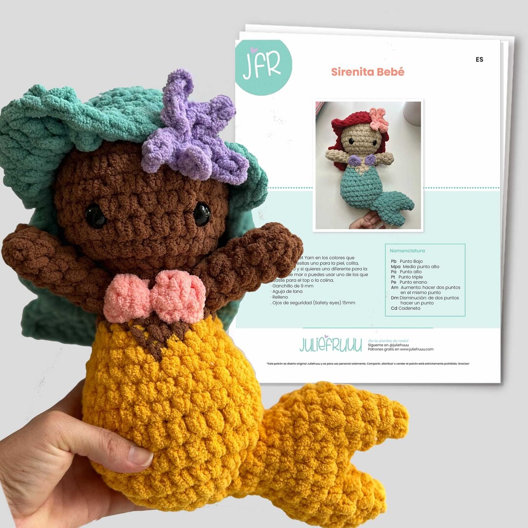 PATTERN/PATRON Baby Mermaid, Amigurumi Handmade Crochet Doll Muñeco De ...