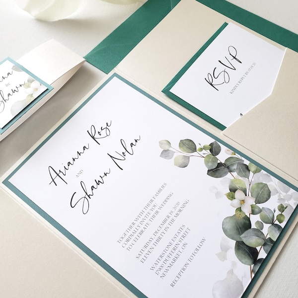 Elegant Rustic Eucalyptus Leaves Greenery Wedding Invitation - Etsy