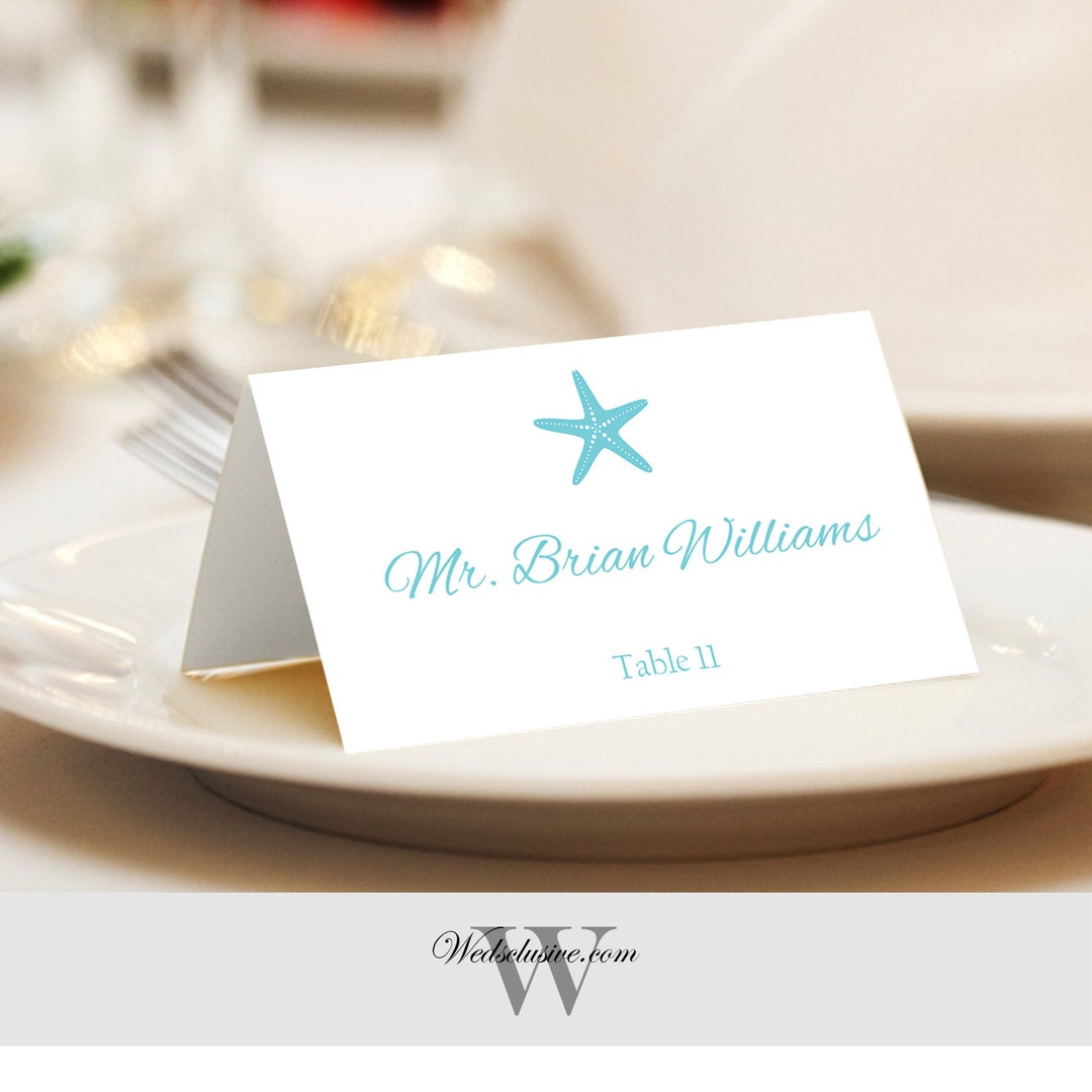 Wedding Place Cards, Sea Shells, Starfish, Beach Wedding Name Cards ...