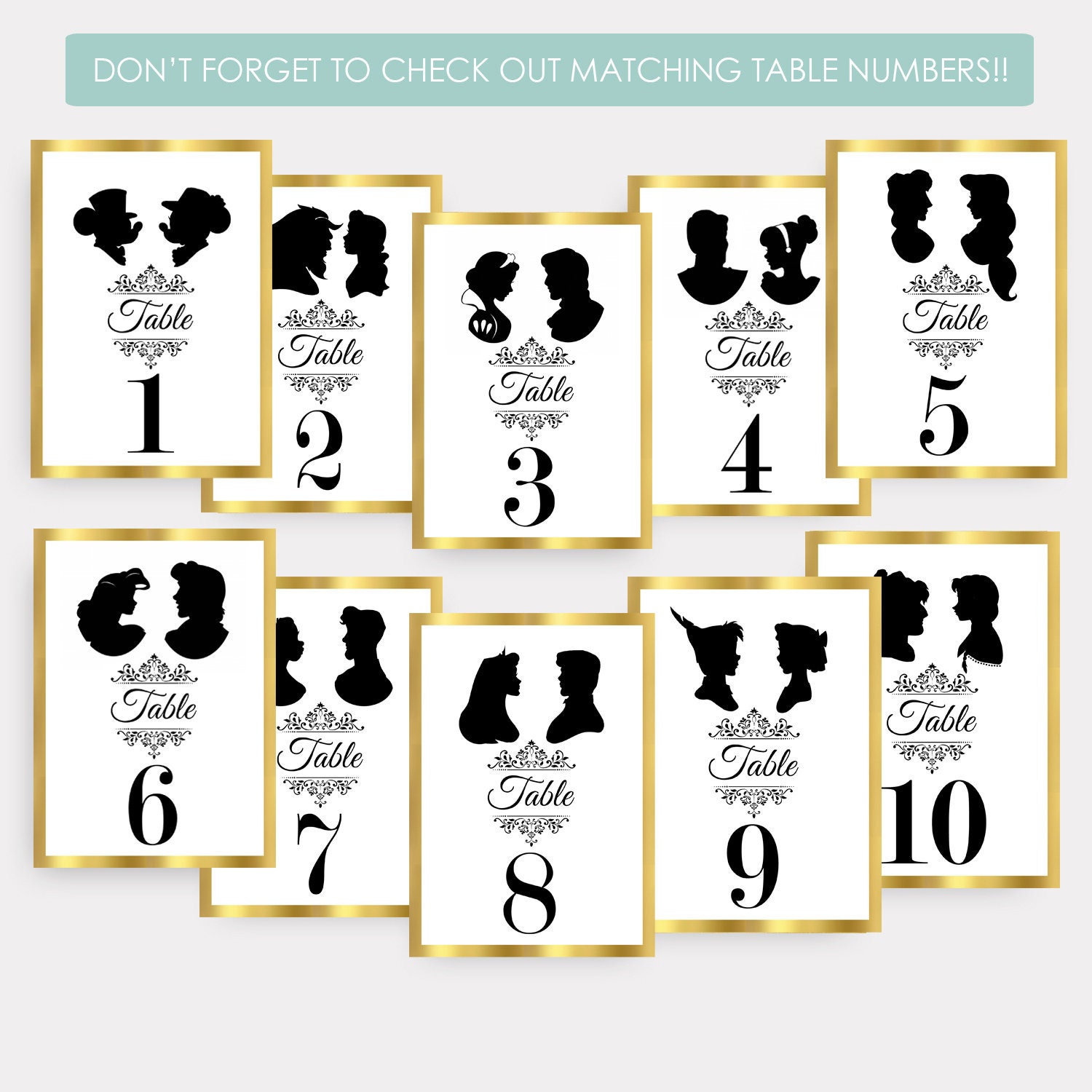 Disney Couple Place Cards, Disney Wedding Name Cards, Elegant Wedding ...