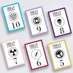 Superhero Logo Table Numbers, Wedding Table Cards, Marvel Superhero ...