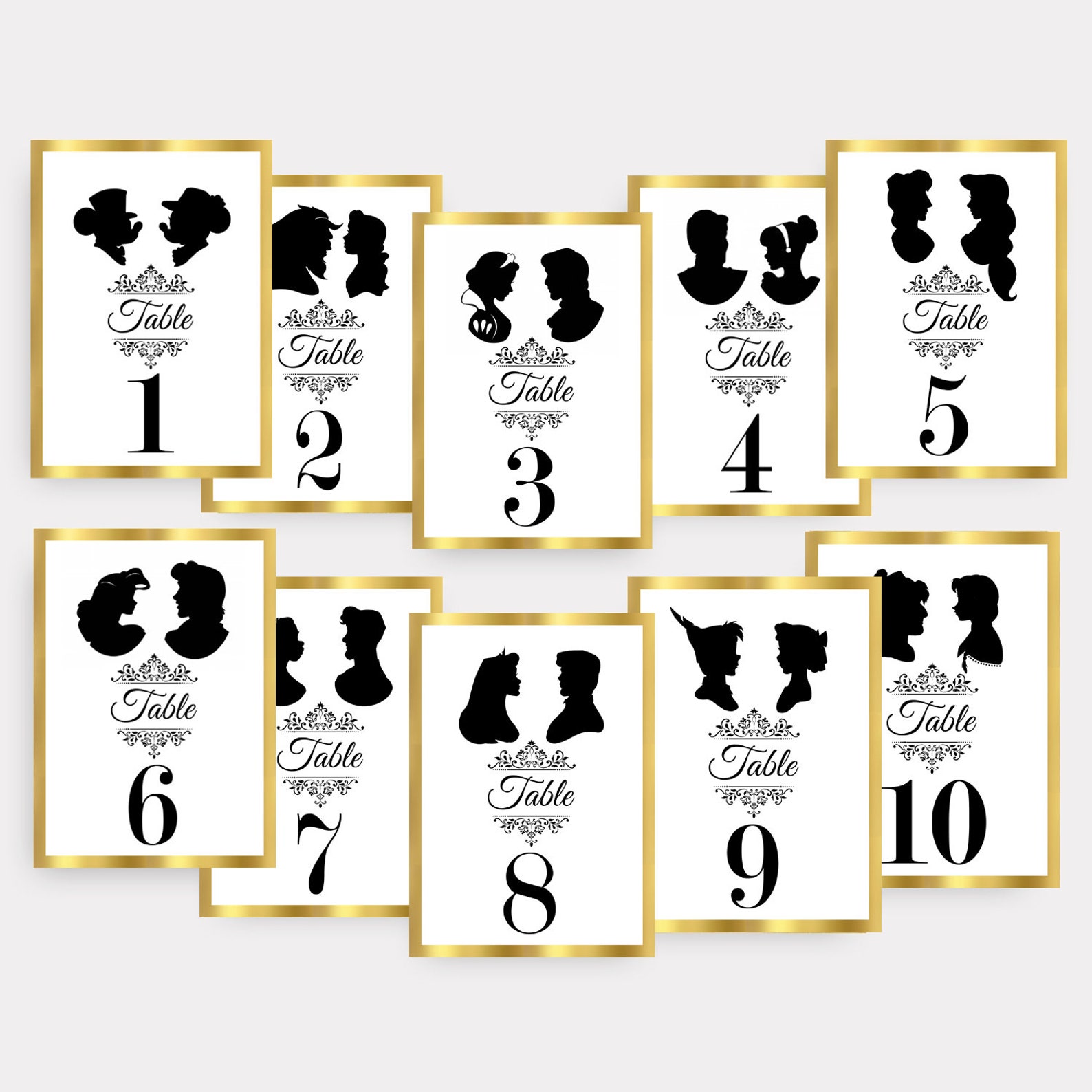 Disney Couple Table Numbers Gold Wedding Table Numbers | Etsy